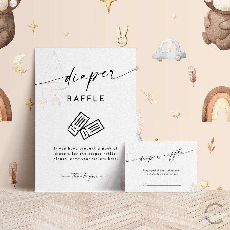 Diaper Raffle Game Bundle, Baby Shower Diaper Raffle Sign and Ticket ...