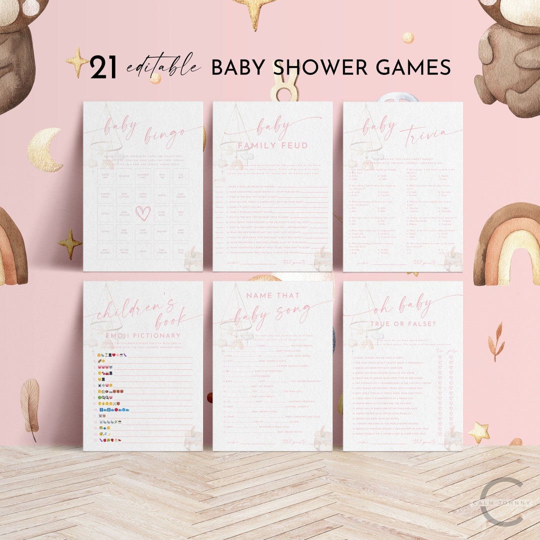Pink Baby Shower Games Bundle, 21 Baby Pink Shower Games, Printable ...