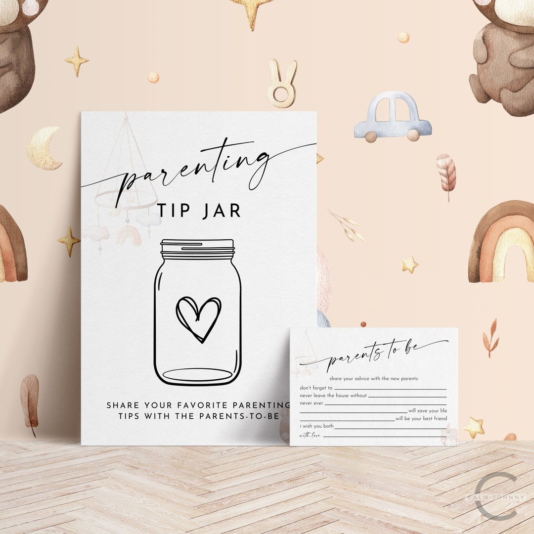 Parenting Tip Jar Bundle, Baby Shower Parenting Tip Jar Sign & Cards ...