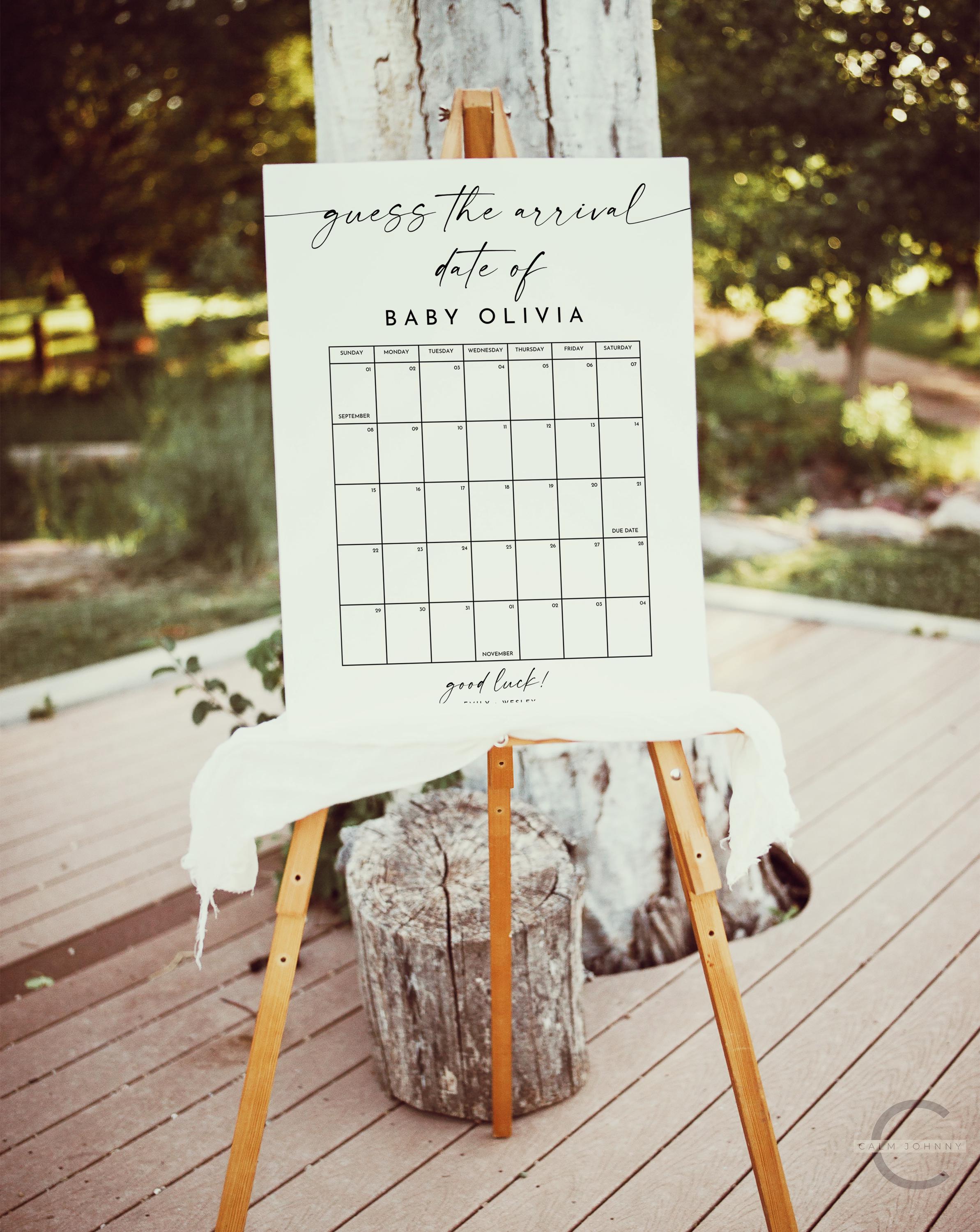 Baby Due Date Calendar Sign, Personalized Guess Babys Birthday Game ...
