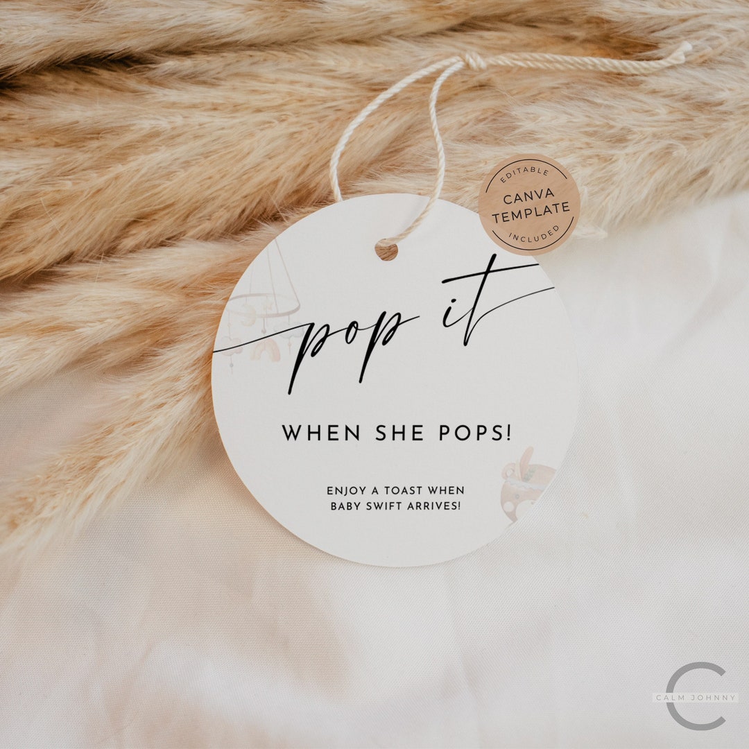 Pop It When She Pops Tags, Baby Shower Champagne Favor Tags, Printable ...