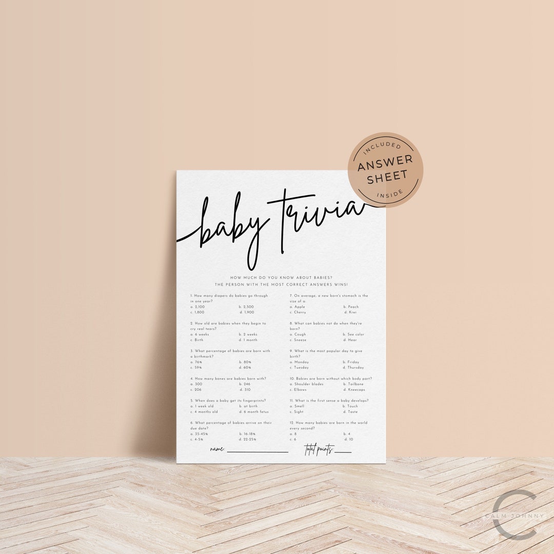 Baby Shower Trivia Game, Baby Trivia Game, Printable Baby Trivia Games ...