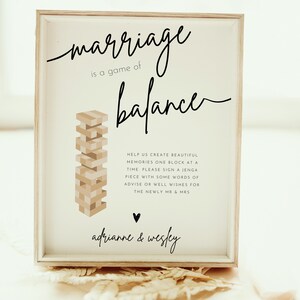 Marriage is A Game of Balance Sign Template, Editable Jenga Guestbook ...