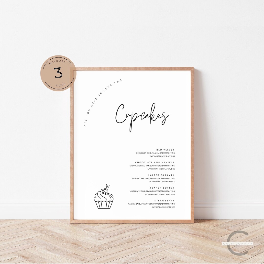 Cupcake Menu Sign Template, Editable All You Need is Love and Cupcakes ...