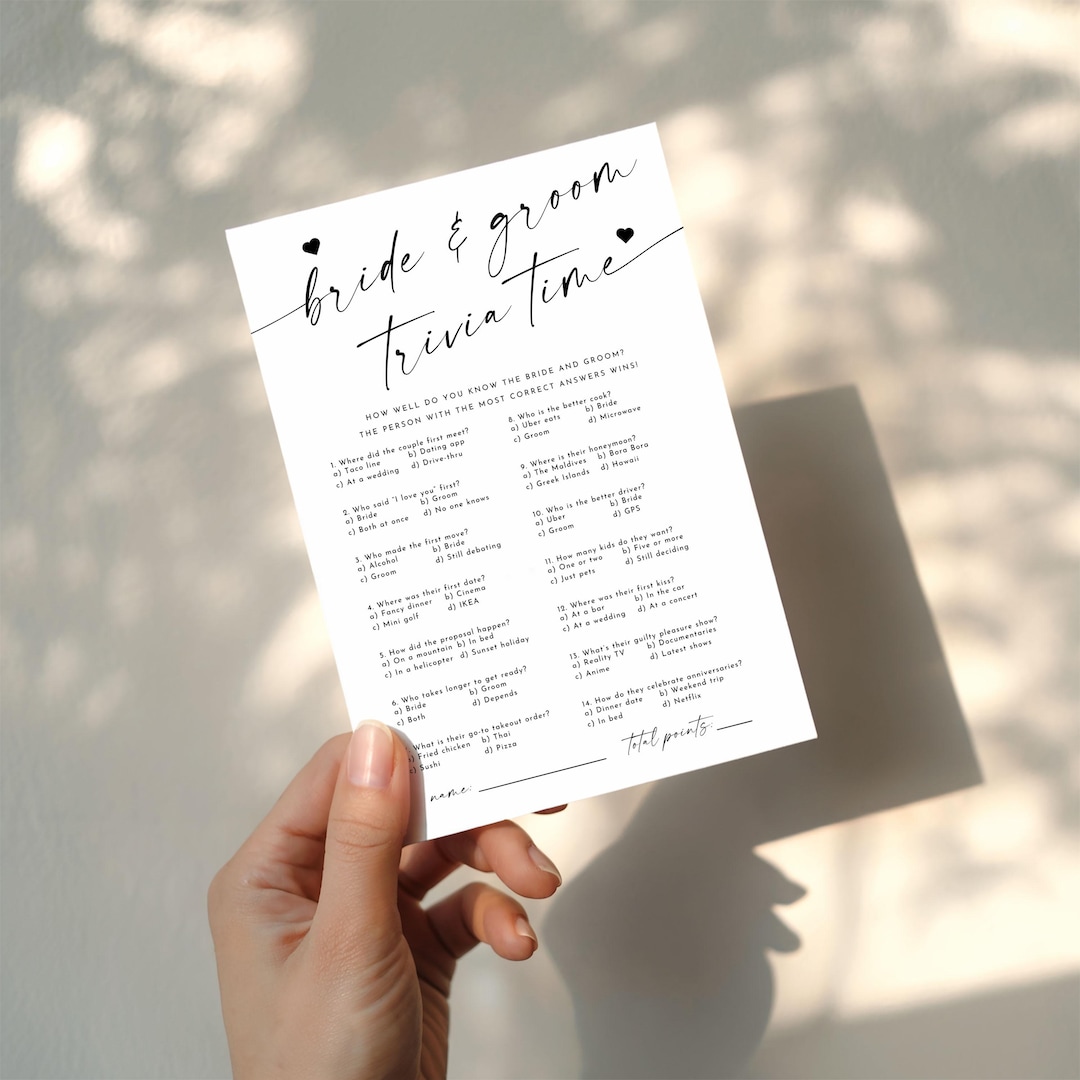 Bride and Groom Trivia Game, Fun Bridal Shower Activity, Printable ...
