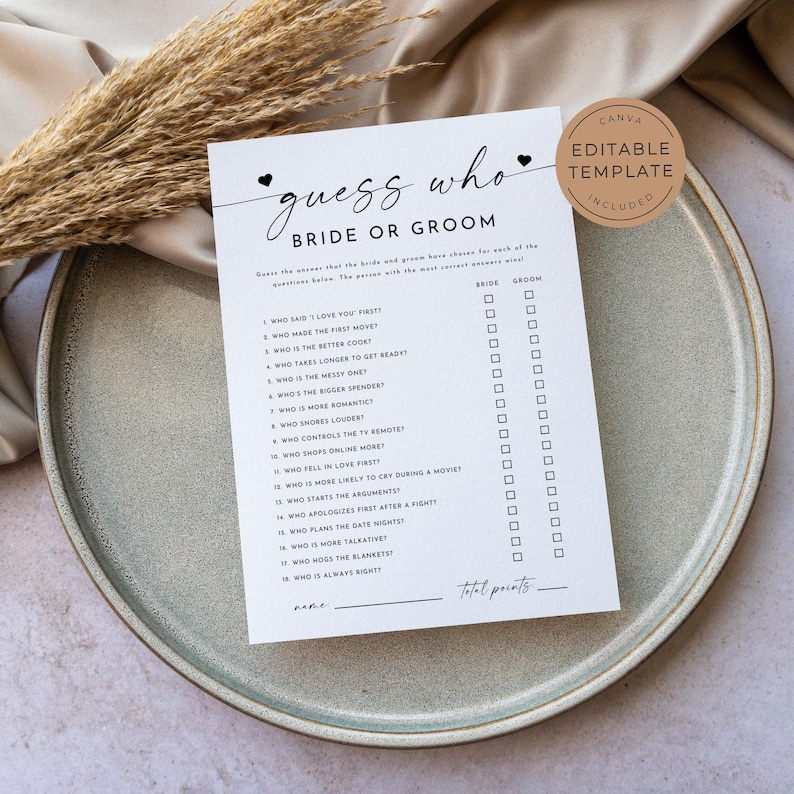 Guess Who Bride or Groom Game, Fun Bridal Shower Printable, Who Knows ...