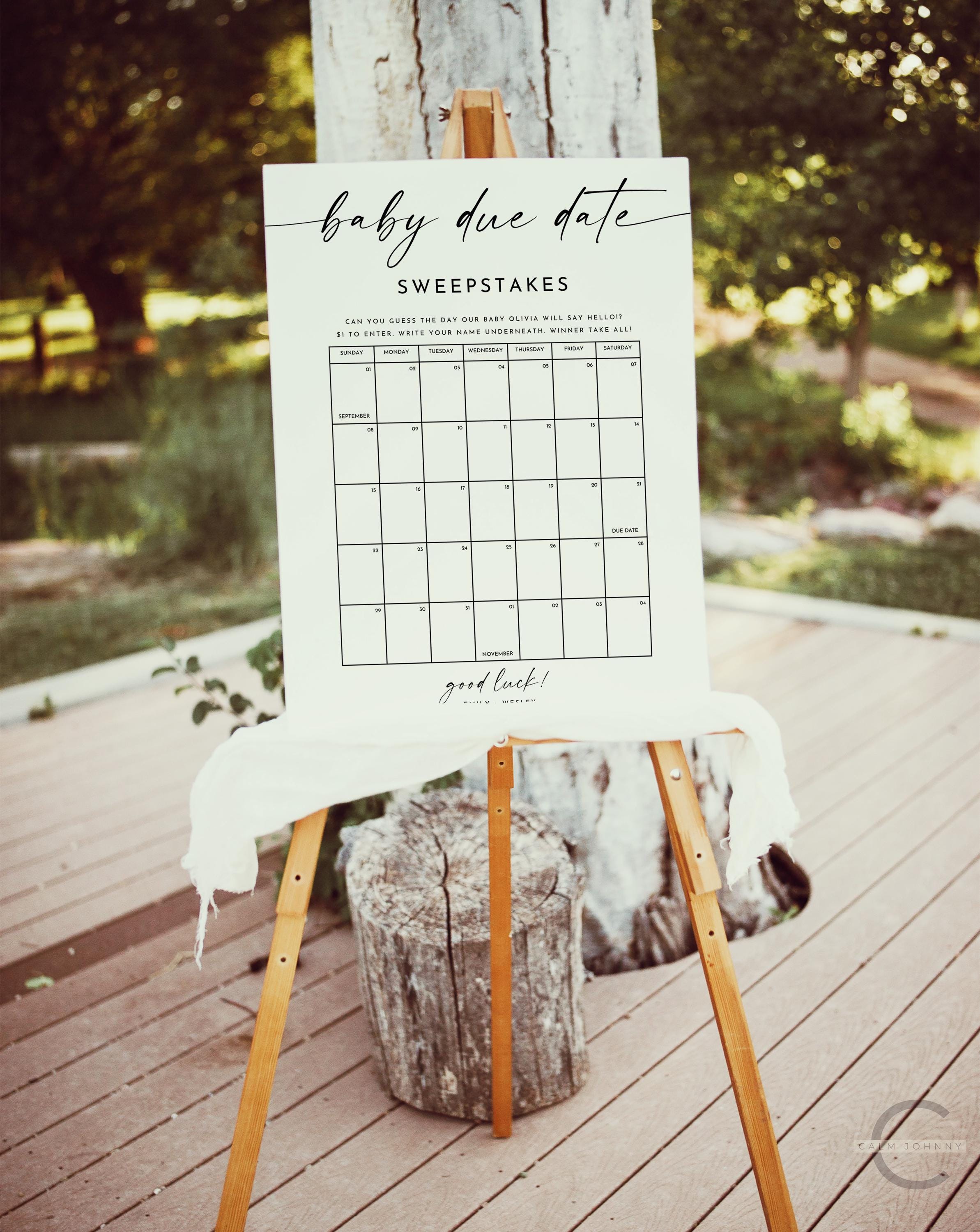 Baby Due Date Sweepstakes, Personalized Guess Babys Birthday Game ...