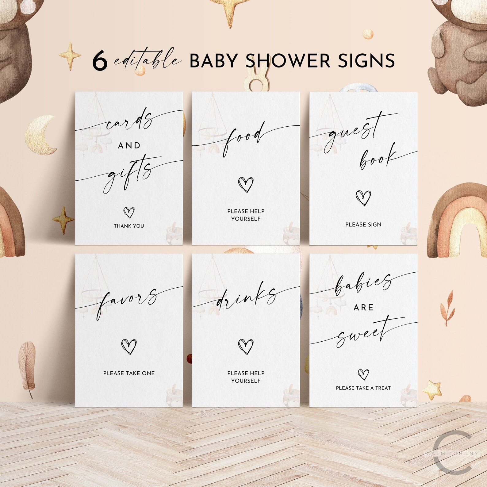 Baby Shower Sign Bundle, 6 Baby Shower Table Signs, Printable Baby ...