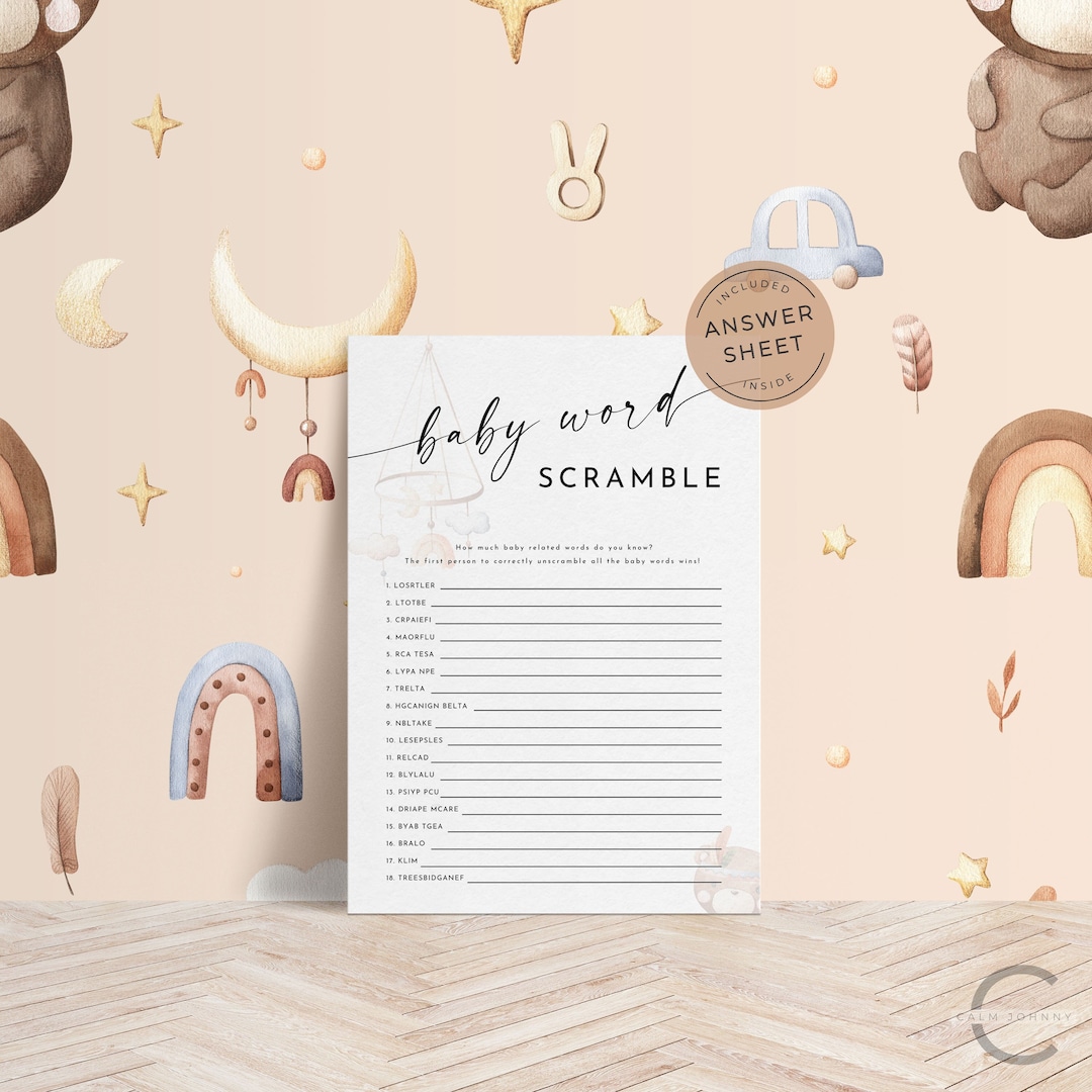 Baby Word Scramble, Baby Shower Word Scramble Game, Printable Baby ...