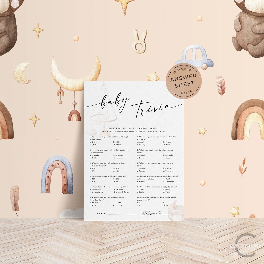 Baby Shower Trivia Game, Baby Trivia Game, Printable Baby Trivia Games ...