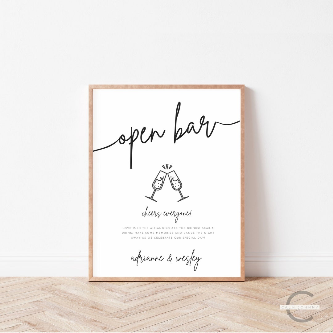 Open Bar Sign Template, Editable Wedding Open Bar Sign, Modern ...