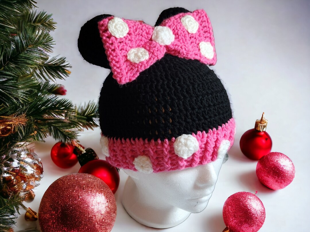 Hand-knitted Minnie Mouse Hat: Perfect for Children and Adults" - Etsy