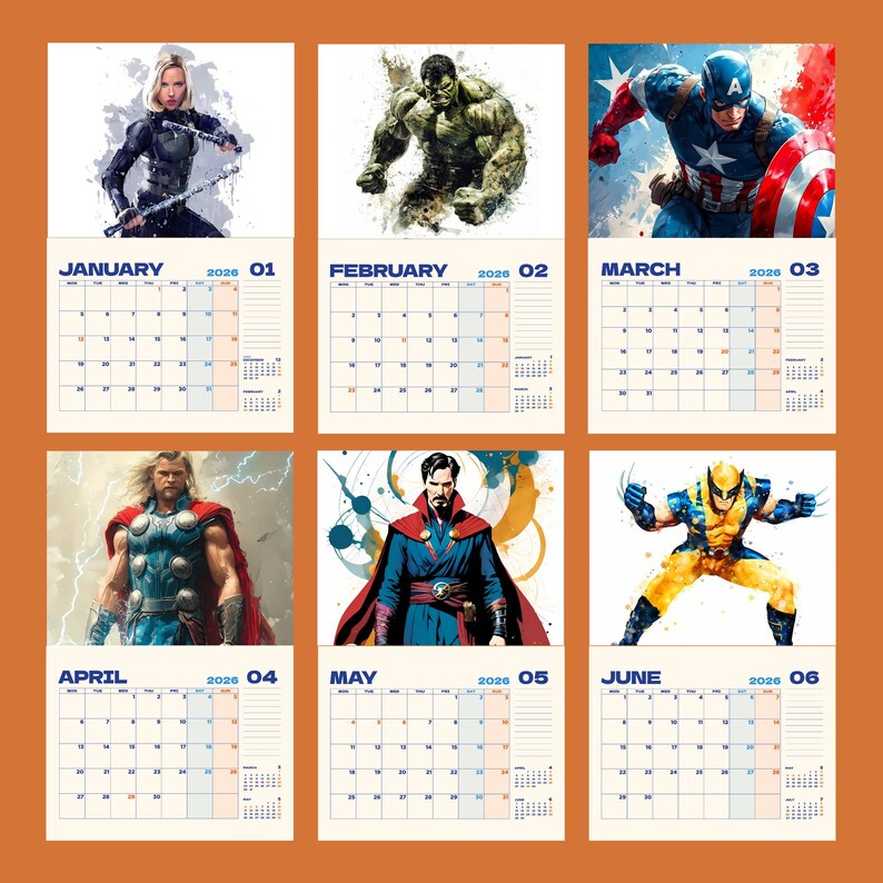 Super Hero Comic Art Calendar 2026, Unique Comic Book Themed Wall ...