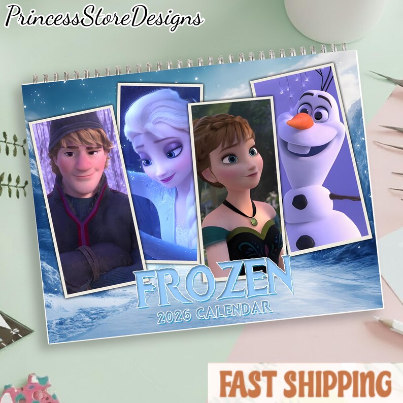 Frozen 2026 Wall Calendar, Disney Frozen Room Decor, Winter Princess ...