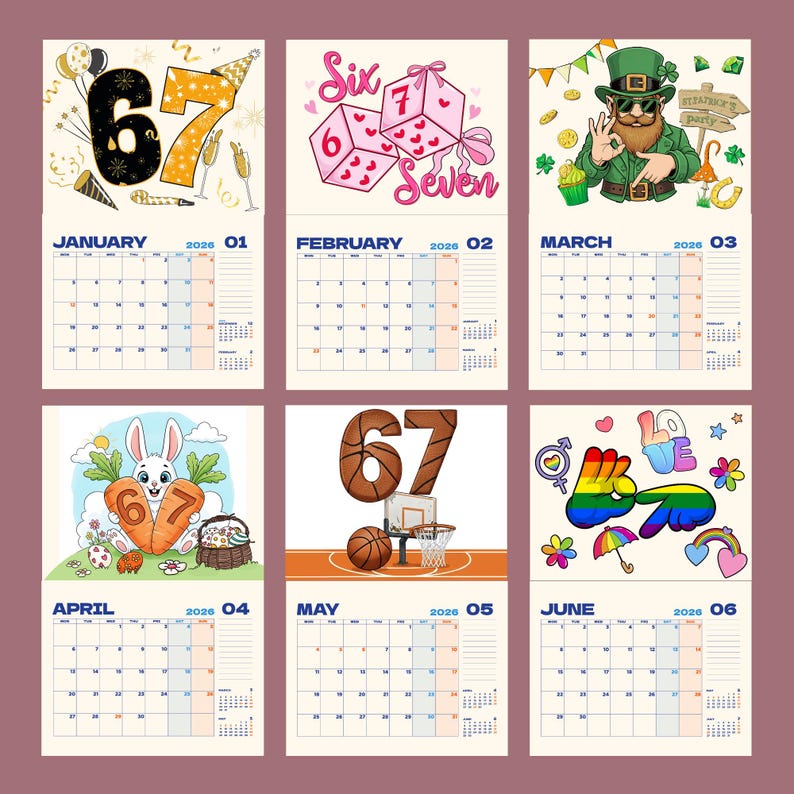 67 Calendar 2026, Six Seven Calendar, Funny Tiktok Trend Calendar, Meme ...