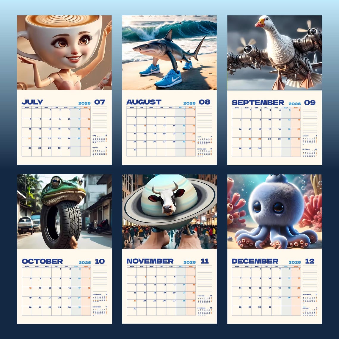 Brainrot Tung Tung Sahur Calendar 2026, Funny Meme Aesthetic Wall ...