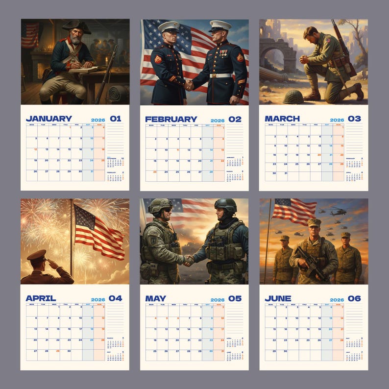 2026 America 250th Anniversary Calendar, U.S. Veterans Patriotic Art ...