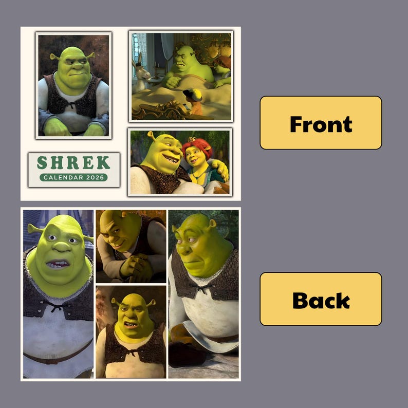 Shrek Calendar 2026, Shrek Wall Calendar, New Year Room Decor, Fairy ...