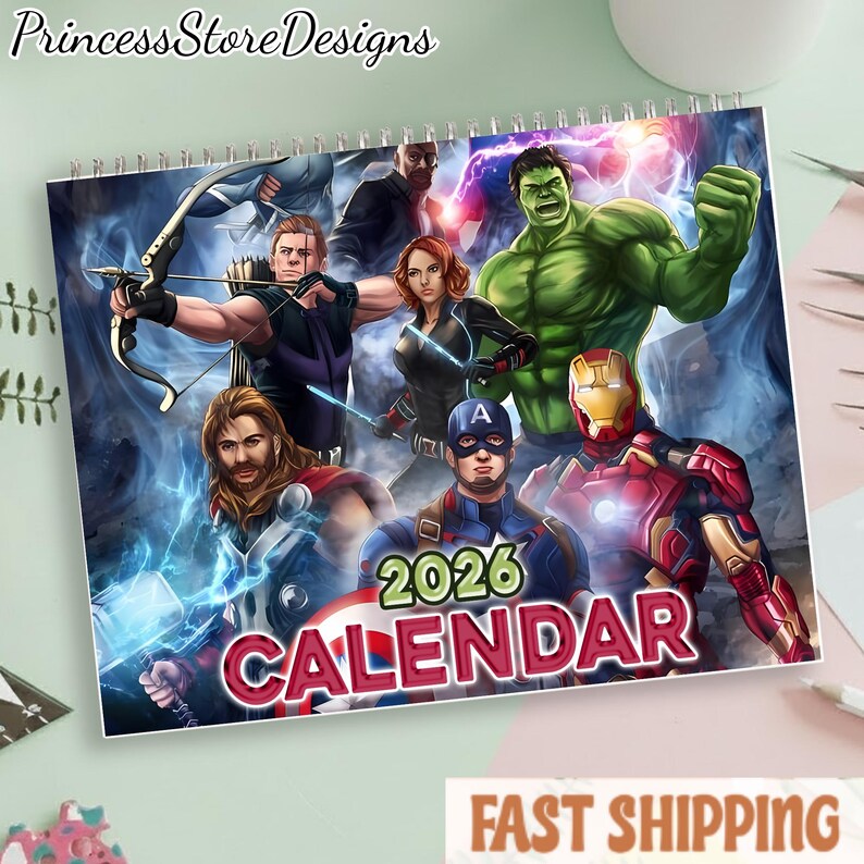 Super Hero Comic Art Calendar 2026, Unique Comic Book Themed Wall ...