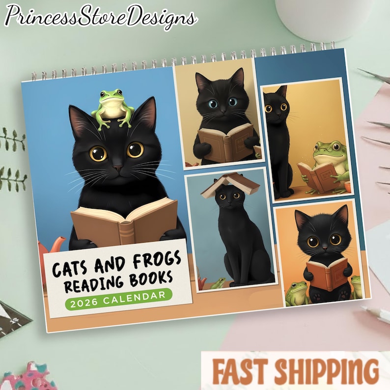 Cat and Frog Reading Books 2026 Calendar, Cat and Frog Reading Books ...