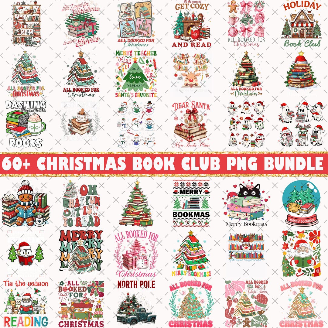 60+ Christmas PNG Bundle, Book Club Bundle, Booked Coquette Christmas ...