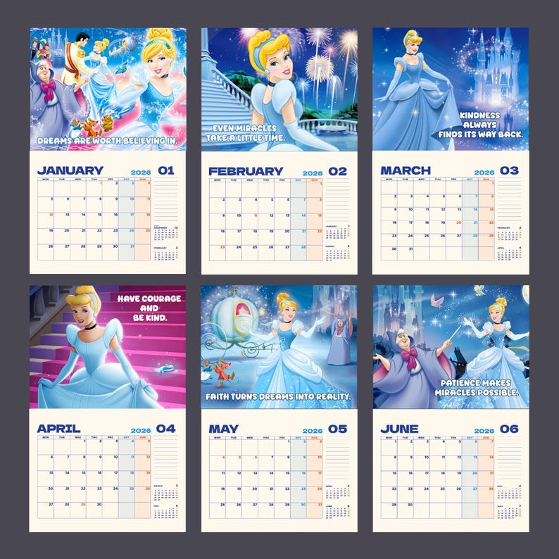 Cinderella Disney Calendar 2026, Classic Princess Wall Calendar, Gift ...