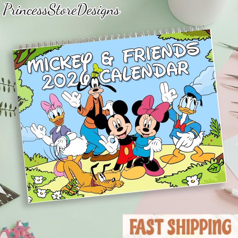 Mickey and Friends 2026 Wall Calendar, Disney Six Seven Decor, Mickey ...