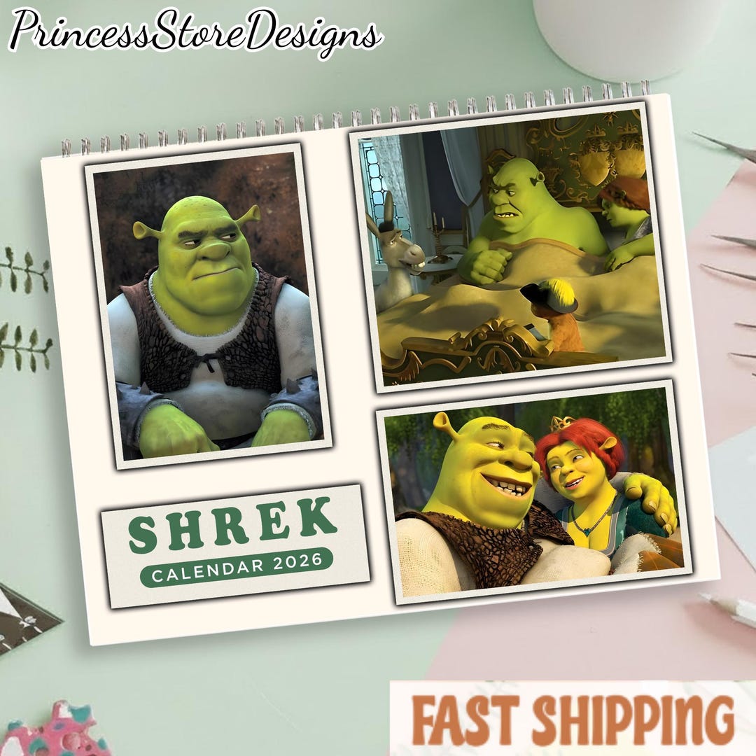 Shrek Calendar 2026, Shrek Wall Calendar, New Year Room Decor, Fairy ...