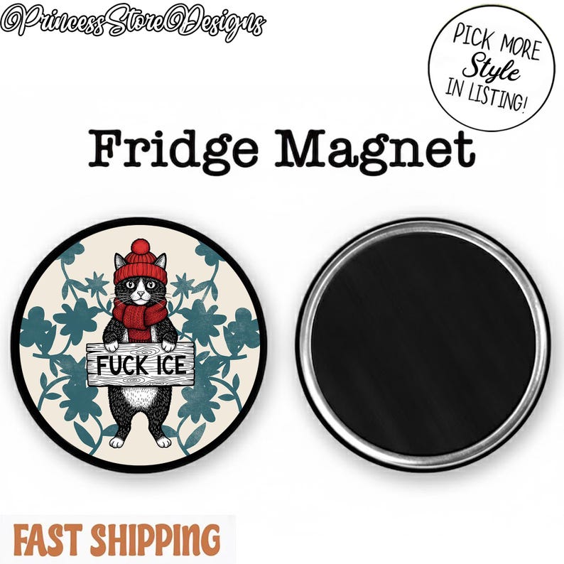 Anti-ice Cat Pin Buttons in 3 Sizes, Abolish ICE Magnet/sticker, Anti ...