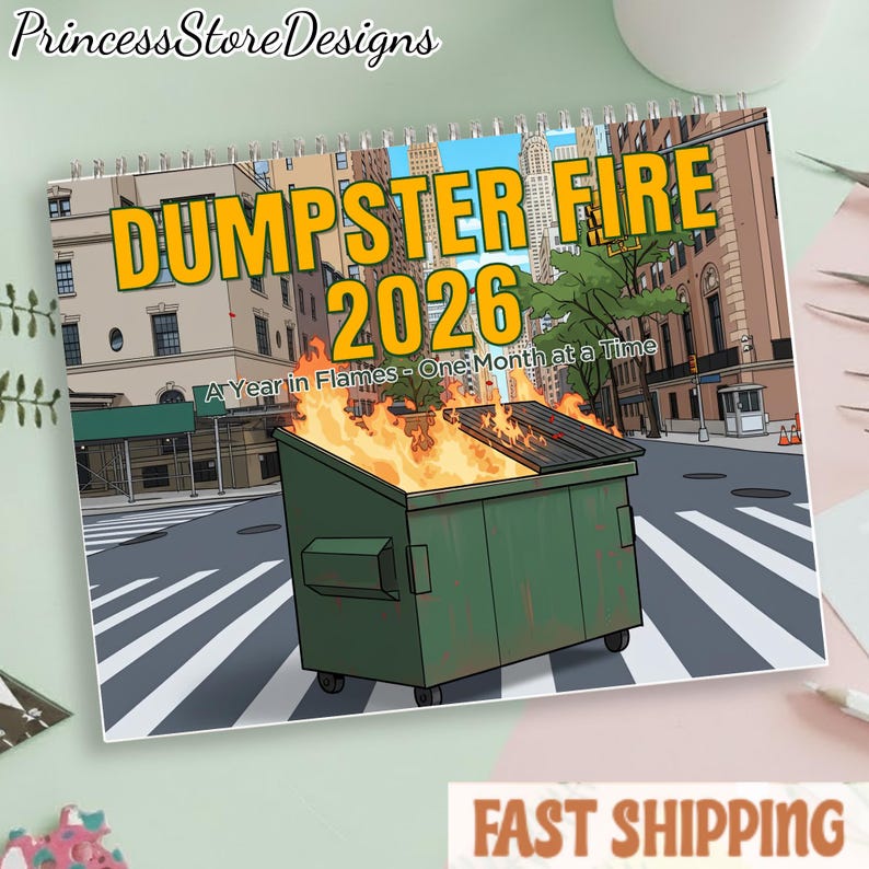 Dumpster Fire Cartoon Calendar 2026, Dumpster Fire Cartoon Wall ...