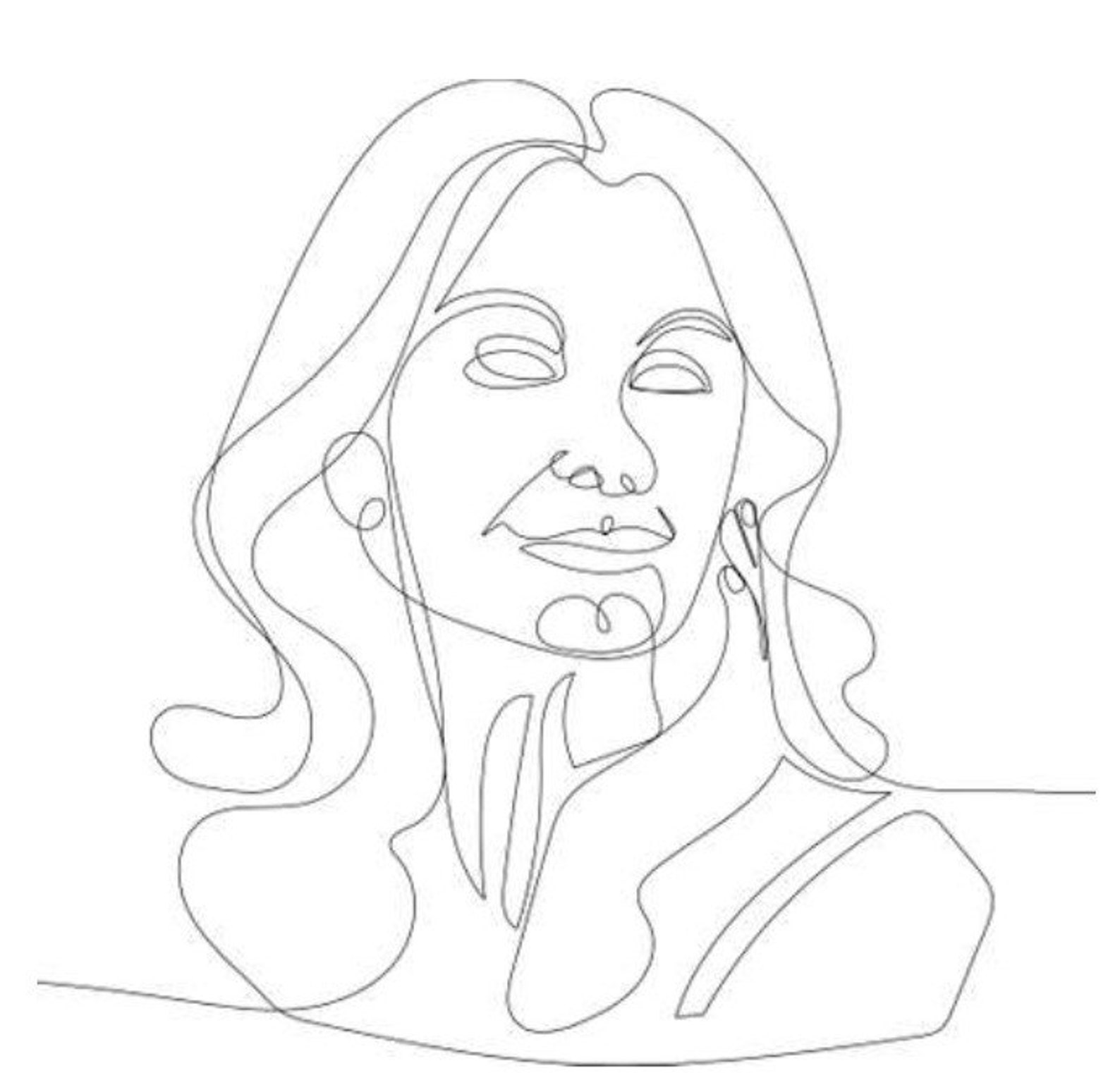 Continuous One Line Drawing of Portrait Middle Age Woman Looking and ...
