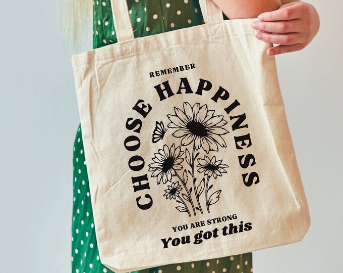 Choose Happiness Tote Bag - Canvas Tote Bag (TB-63) - Etsy