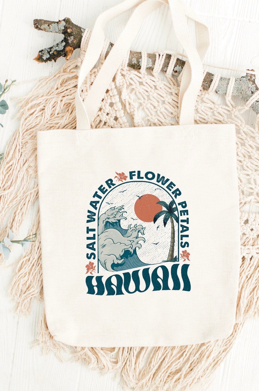 Salt Water, Floer Petals Beach Bag Aloha Tote Bag Hawaii Beach Bag ...