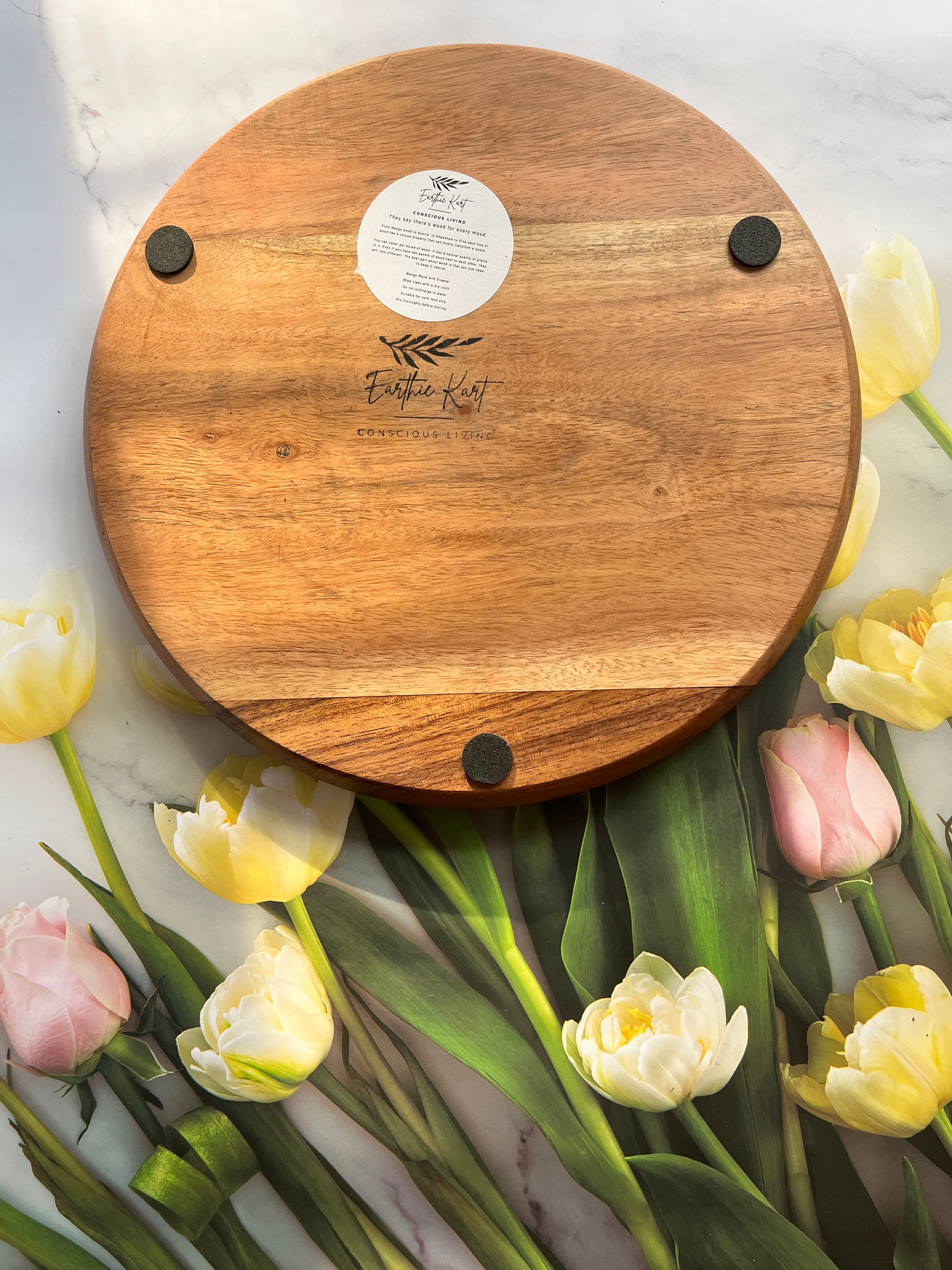 Set of 3 Mango Wood Platters With Floral Designs Meant for Serving and ...