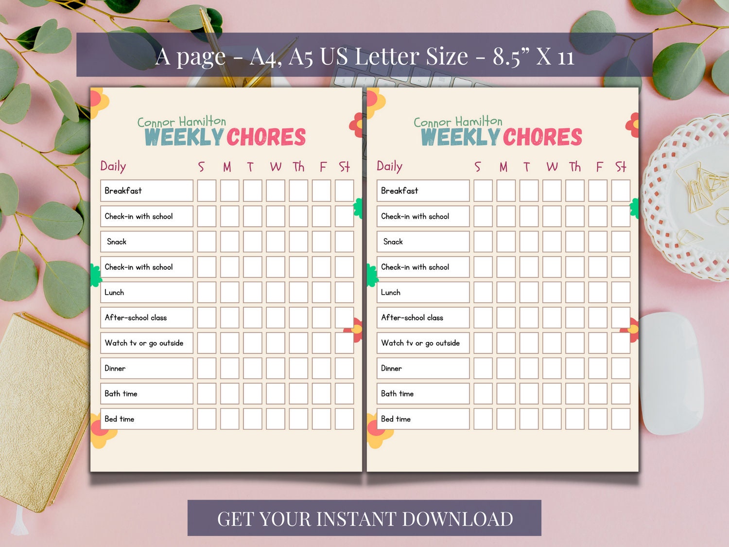 Editable and Printable, Minimalist Chore Chart Planner, Digital Planner ...