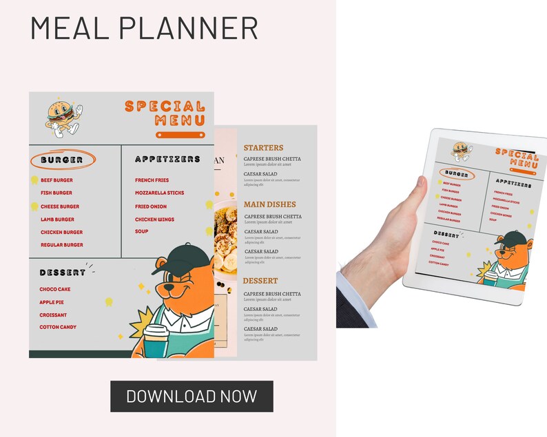 Printable Menu Planner Menu Planner Printable Menu - Etsy