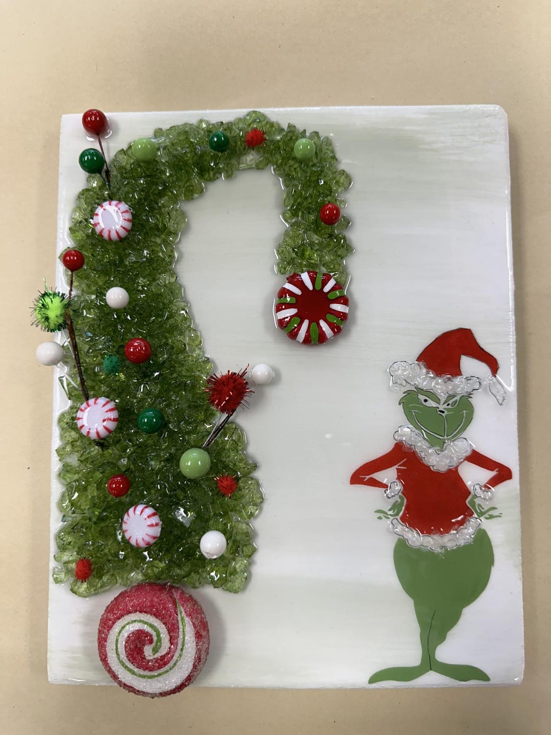 9x12 Hand Painted Art Glass and Resin on Wood Grinch Tree With Grinch ...