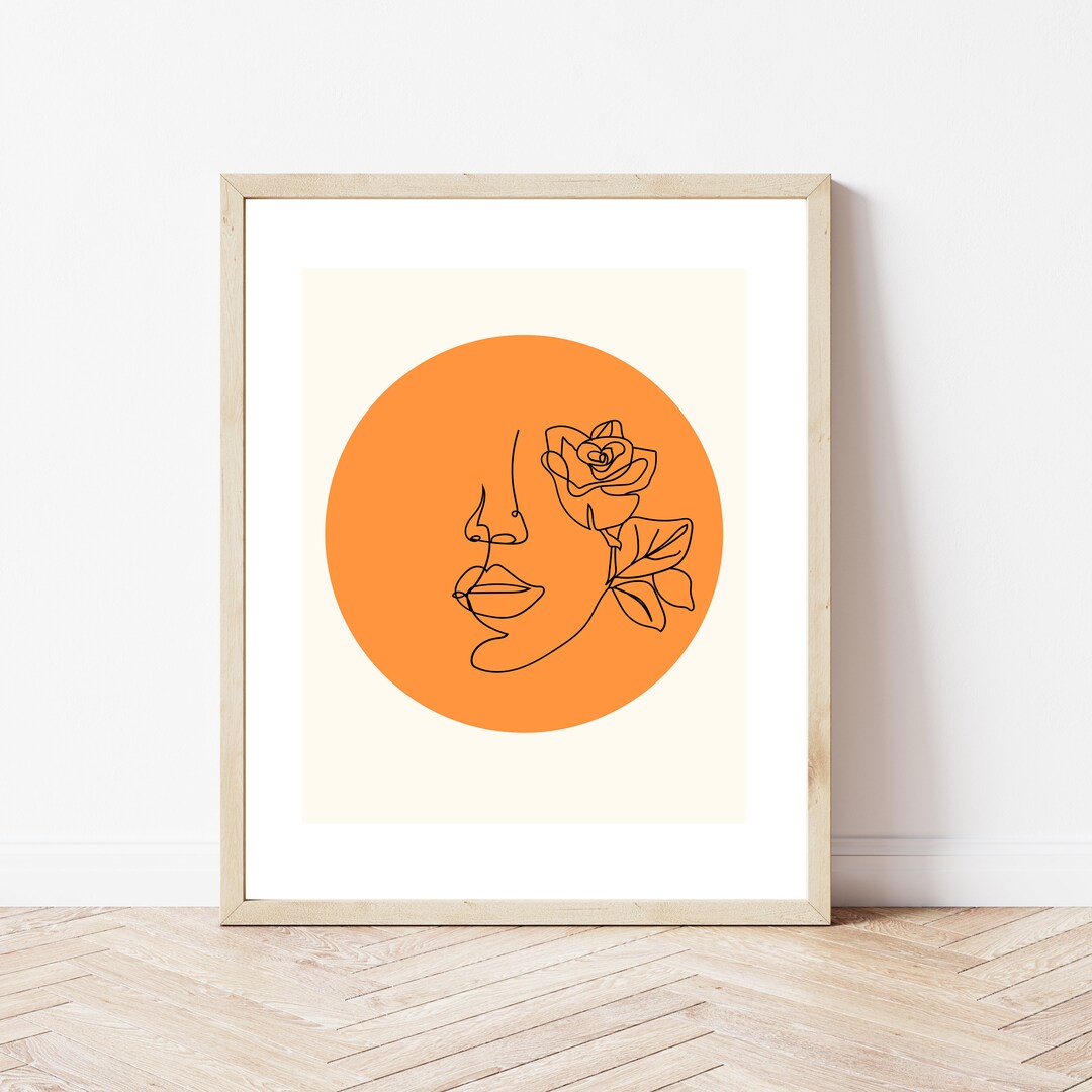 Linear Face Digital Download, Orange Linear Face Printable Art ...