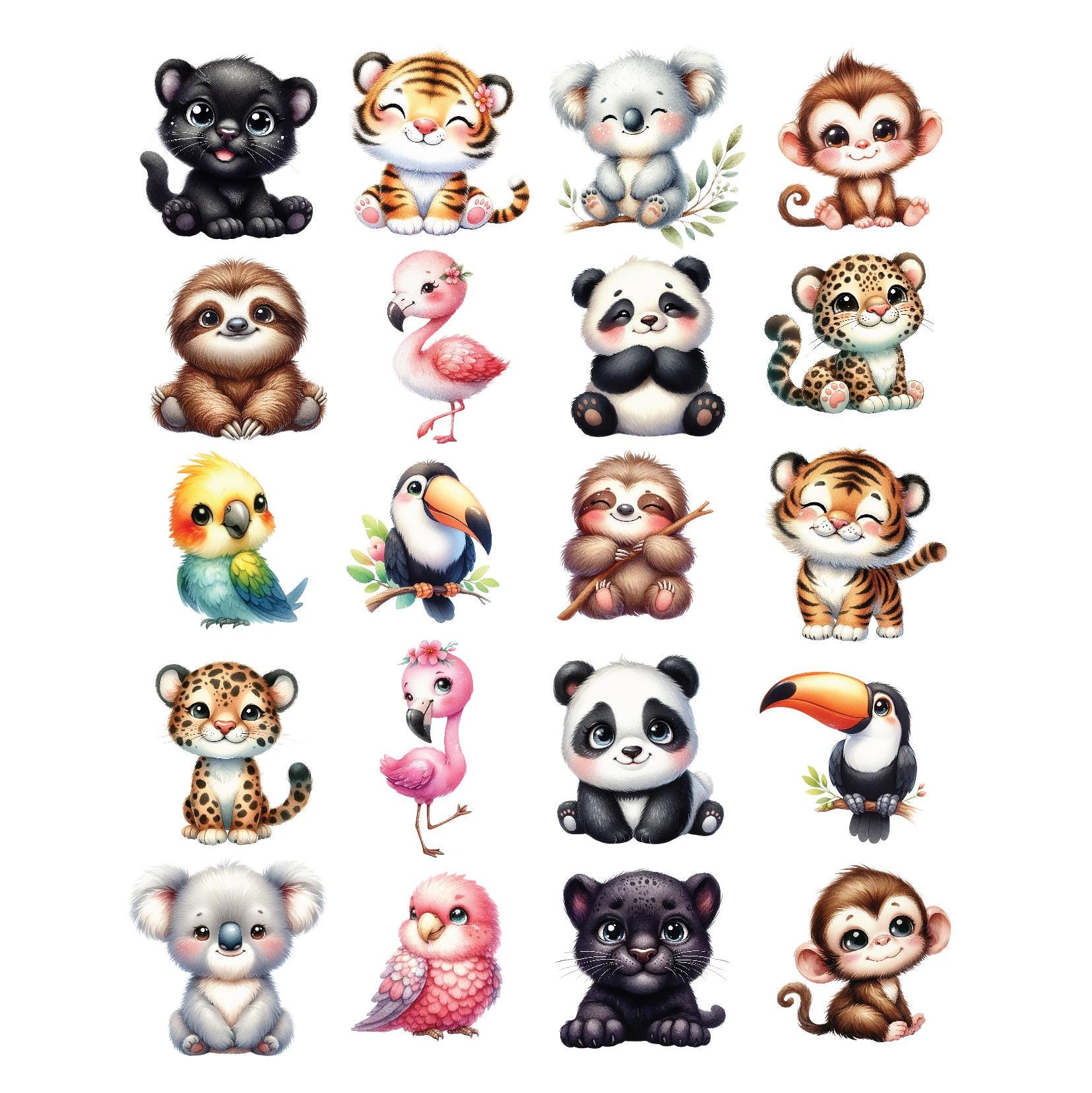 Adorable Cute Tropical Animals Clipart, Watercolor Cute Tropical ...
