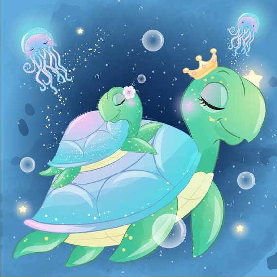 Cute Cartoon Baby Sea Turtle