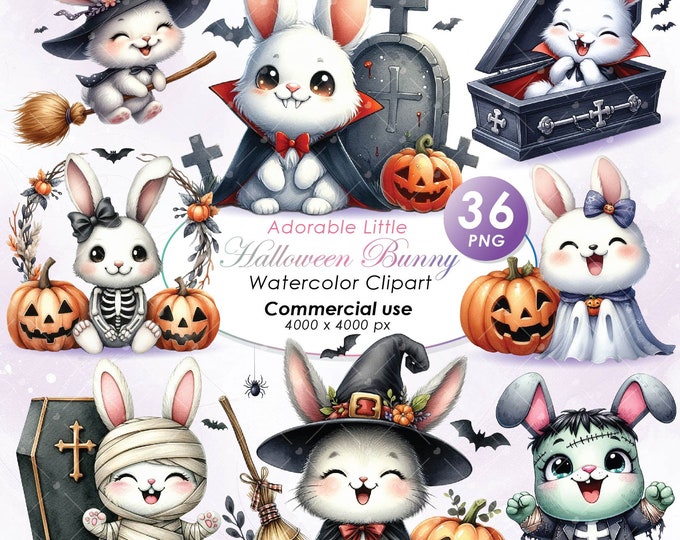 Adorable Monster Halloween Party Clipart, Watercolor Monster Halloween ...