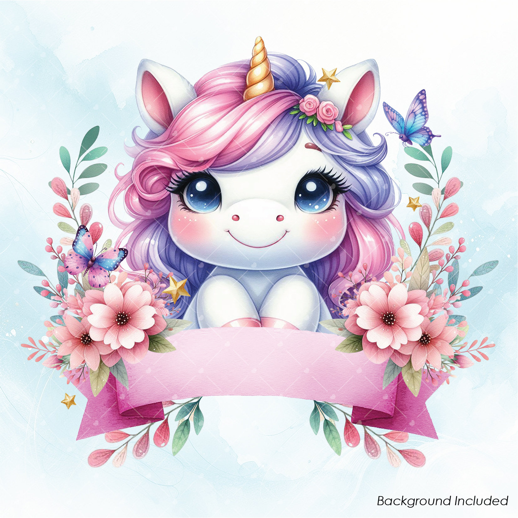 Adorable Little Unicorn Clipart, Watercolor Unicorn Illustration ...