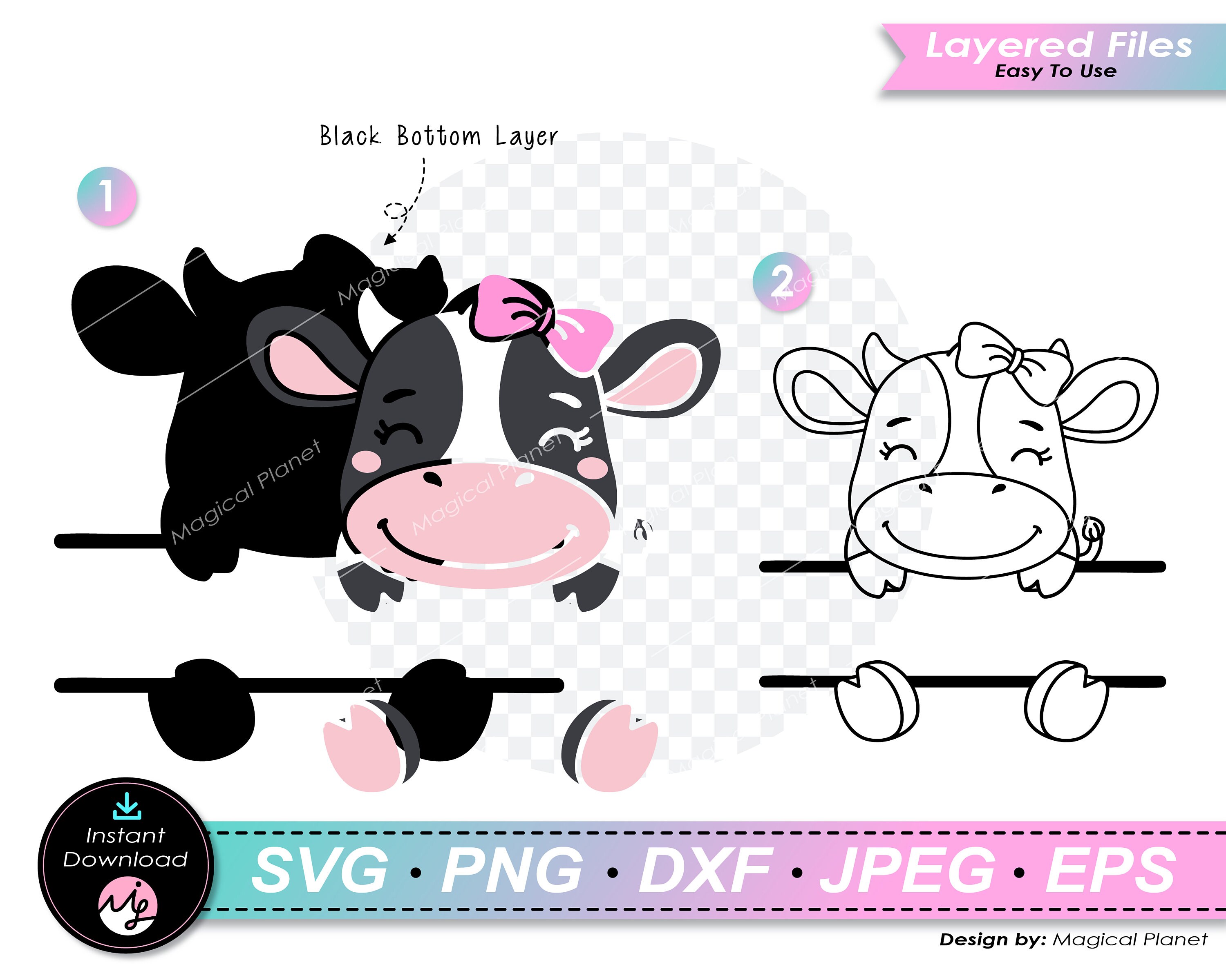 Cute Cow Boy Monogram SVG Layered Cut File Text Bar Name Label Shirt ...