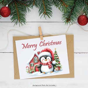 Adorable Penguin Christmas Clipart, Watercolor Penguin Christmas ...
