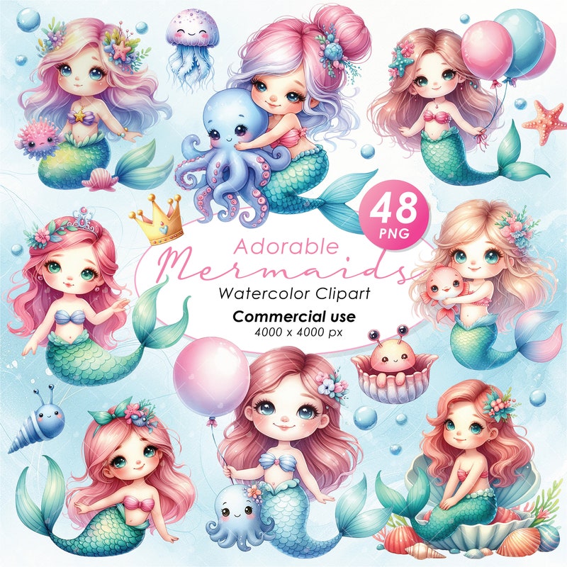 Mermaid Illustration - Etsy