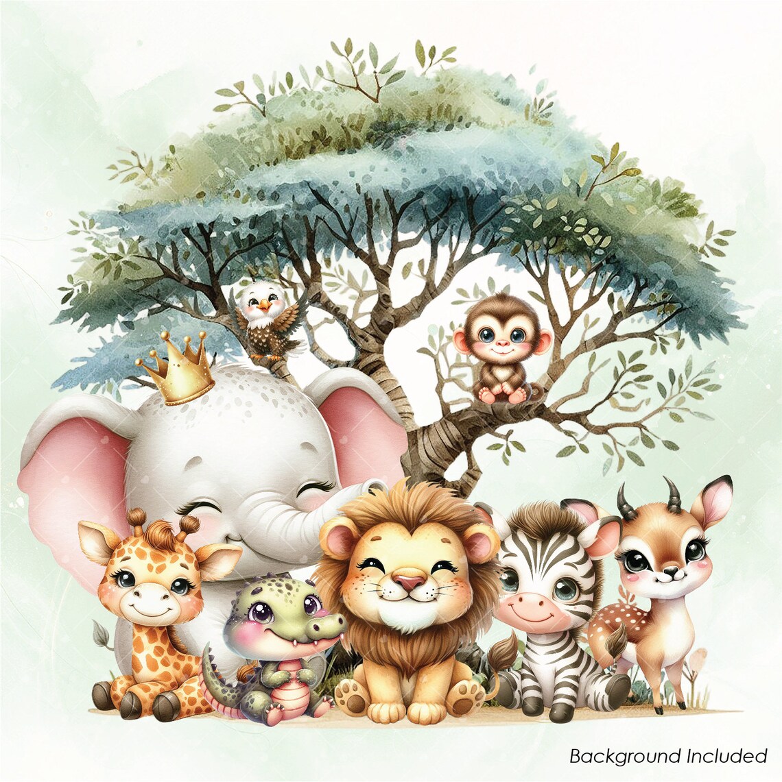 Adorable Little Safari Animals Clipart, Watercolor Safari Animals ...