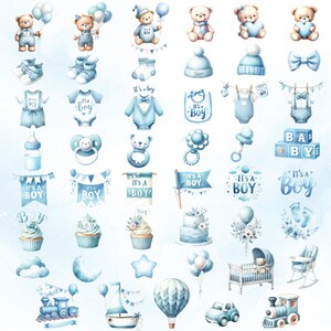 Adorable Cute Baby Shower Boy Clipart, Watercolor Cute Baby Shower Boy ...
