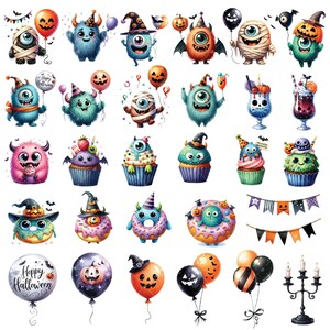 Adorable Monster Halloween Party Clipart, Watercolor Monster Halloween ...