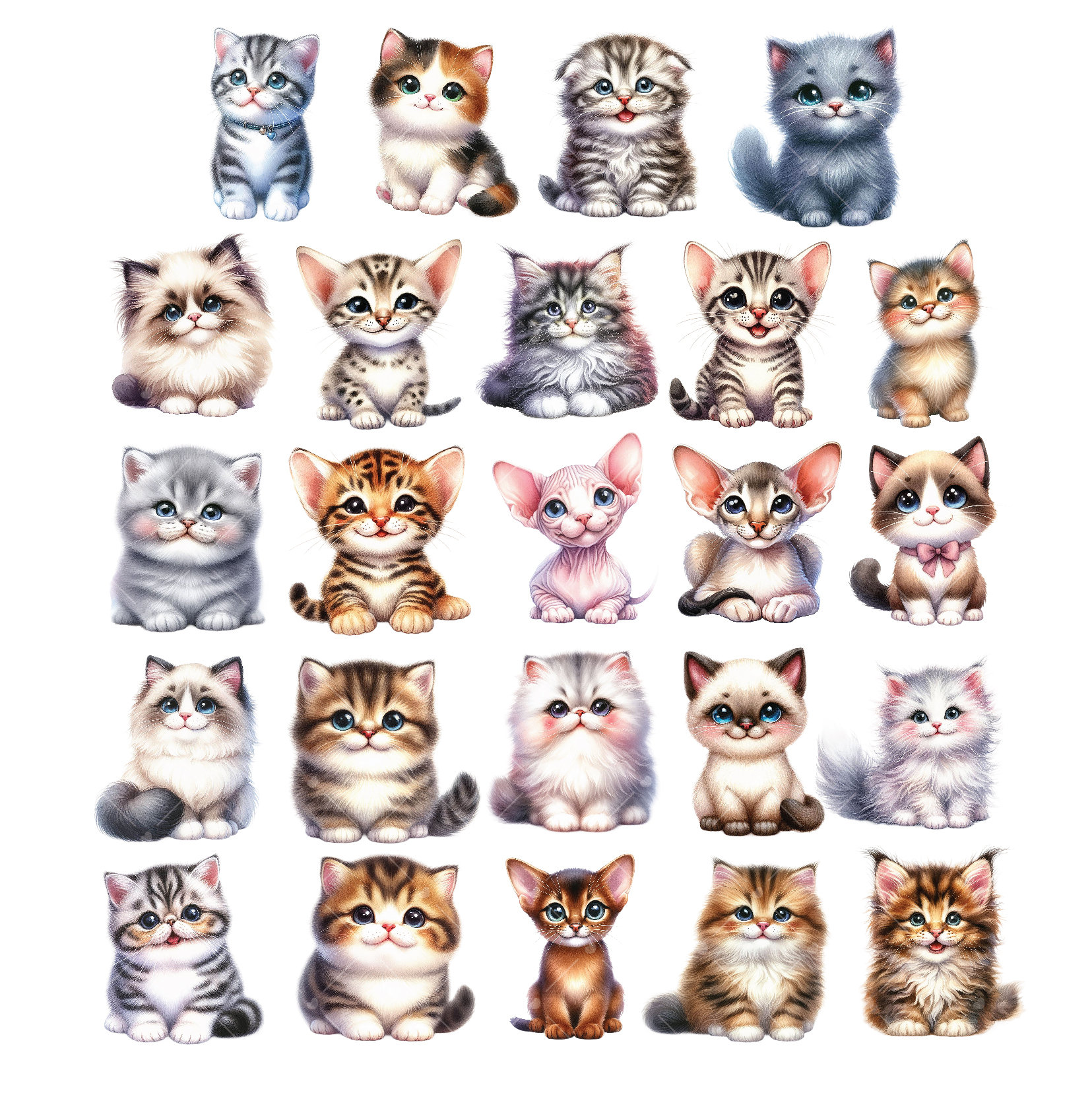 Adorable Cat Breeds Clipart, Watercolor Cat Breeds Illustration Clipart ...