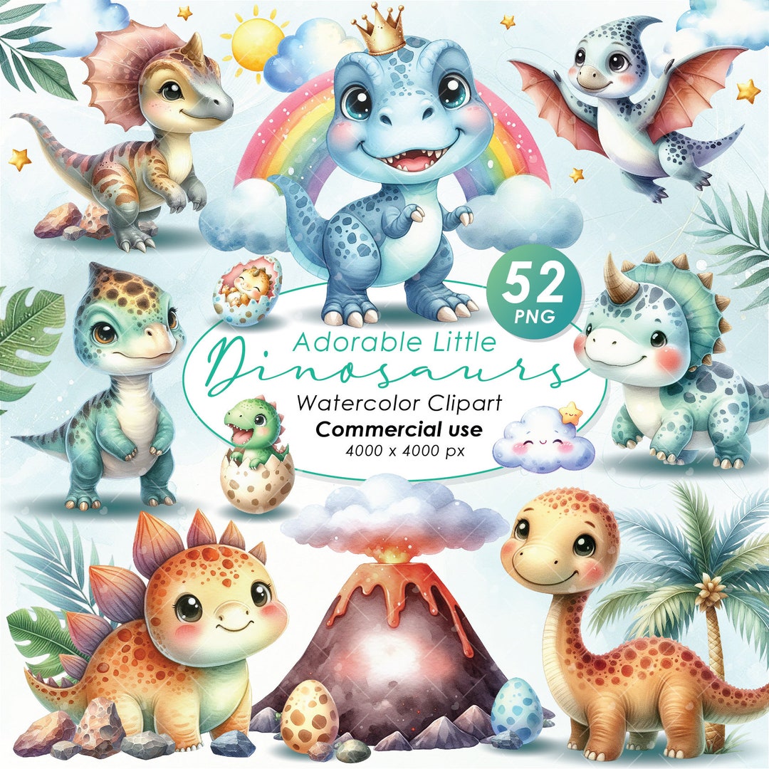 Adorable Little Dinosaurs Clipart, Dinosaurs Illustration Clipart, Cute ...